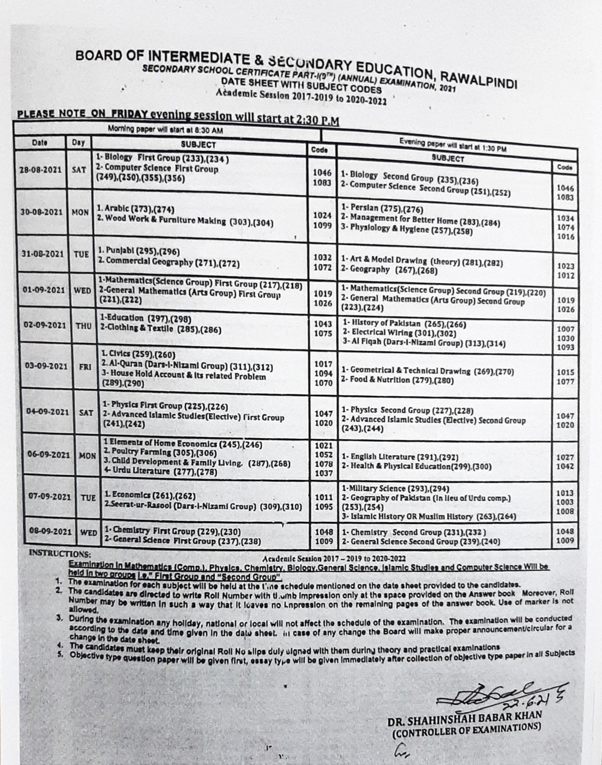 BISE Rawalpindi Matric 9th Class Date Sheet 2021 SSC Date Sheet 2021 bise-rawalpindi-matric-9th-class-date-sheet-2021-ssc-date-sheet-2021